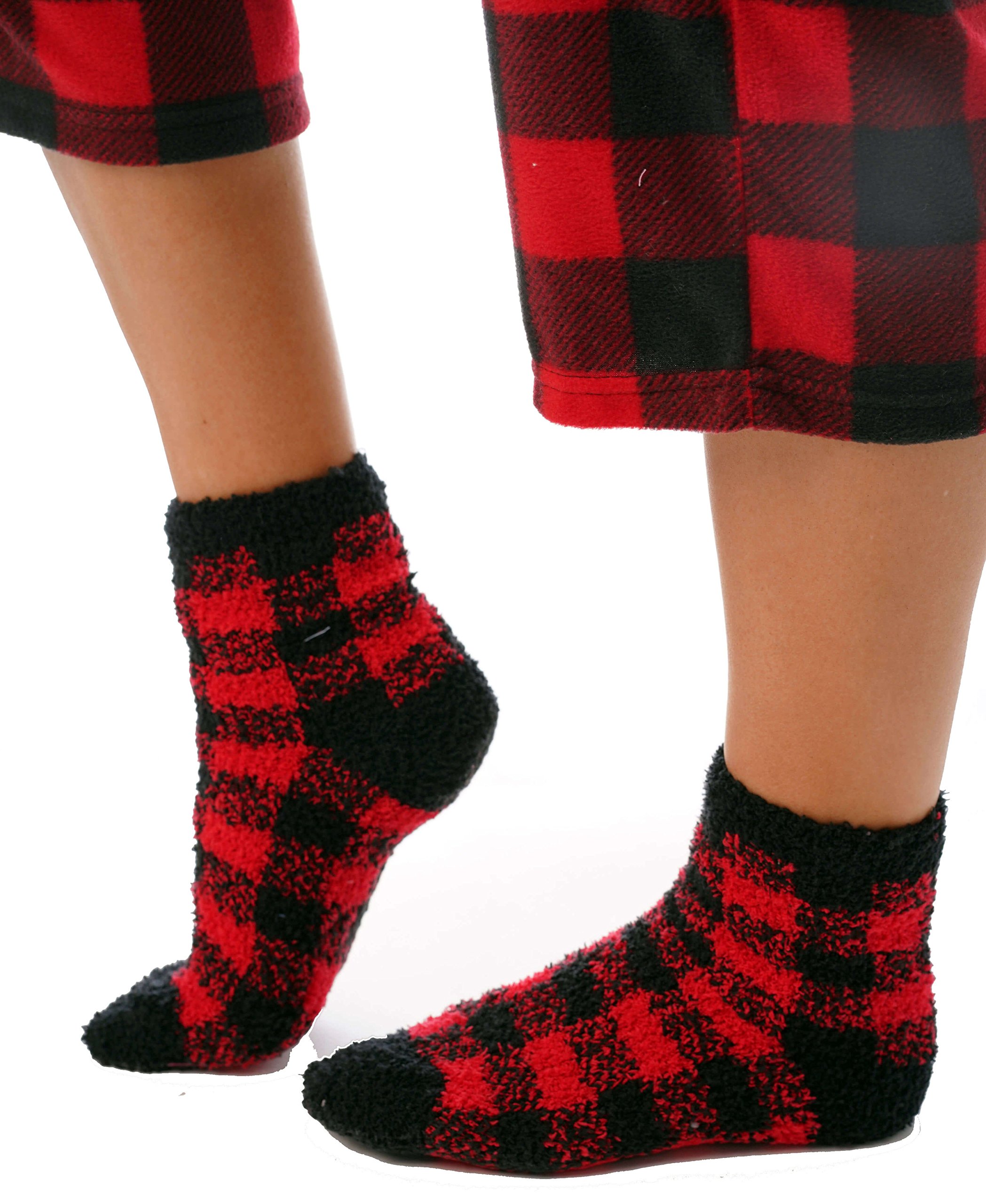 #followme Printed Microfleece Button Front PJ Pant Set with Socks 6370-10195-S, Red Black - Buffalo Plaid