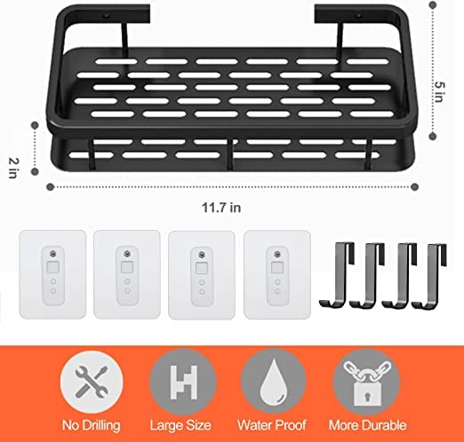 2Pack Adhesive Shower Caddy Bathroom Shower Organizer with 4 Hooks, Space Aluminum Shower Shelves - Rustproof Waterproof and Easy Mount