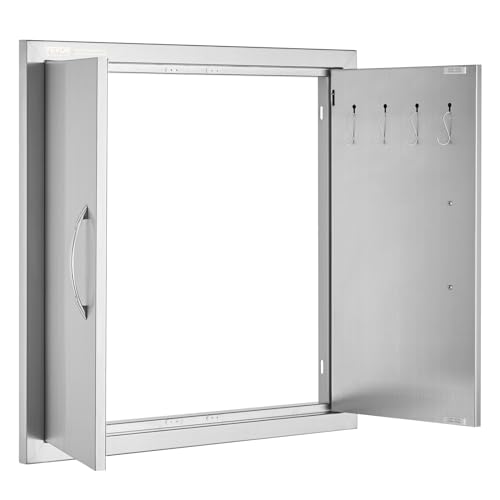 VEVOR BBQ Access Door 24W x 24H Inch, Grill Door Double Door Brushed Stainless Steel, Outdoor Kitchen Doors for BBQ Island Grilling Station