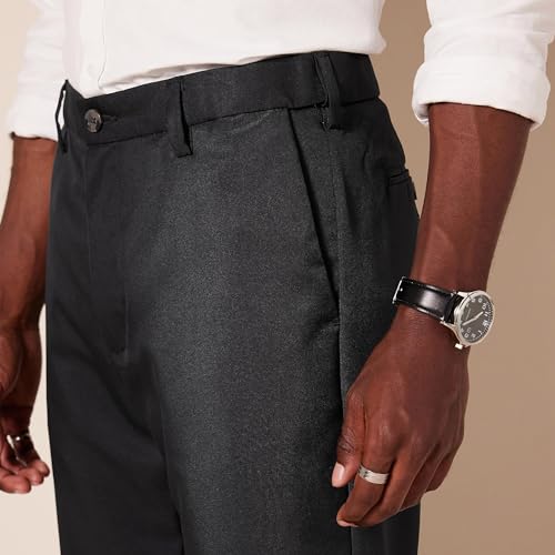 Amazon Essentials Men's Classic-Fit Expandable-Waist Flat-Front Dress Pant, Black, 40W x 30L