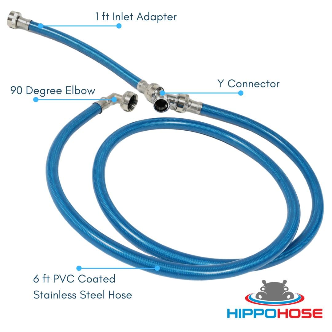 Steam Dryer Hose Install Kit (6 FT) - 3-Layer PVC Coated Stainless Steel - Burst Proof - Universal Fit to All Steam Dryer Brands - Includes 90 Degree Elbow, 1 Foot Inlet and Y Connector