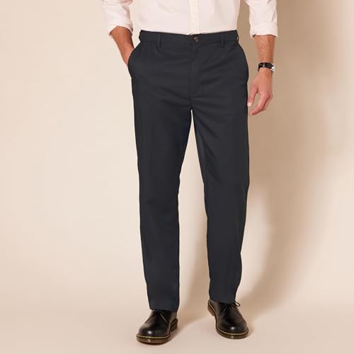 Amazon Essentials Men's Classic-Fit Expandable-Waist Flat-Front Dress Pant, Black, 40W x 30L