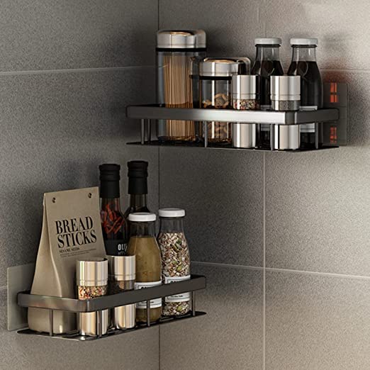 2Pack Adhesive Shower Caddy Bathroom Shower Organizer with 4 Hooks, Space Aluminum Shower Shelves - Rustproof Waterproof and Easy Mount