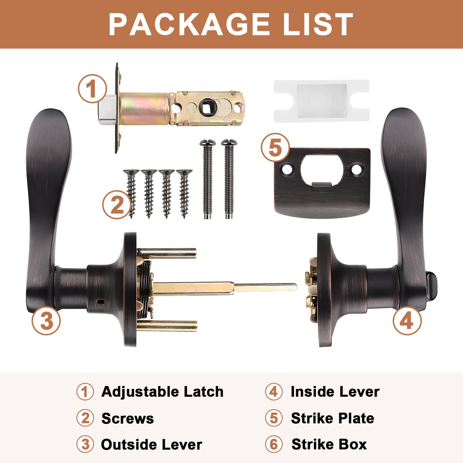 Probrico (5 Pack Privacy Door Lever[Thumb Turn Lock on The Inside],Locking Door Handle Set for Bedroom & Bathroom Doors,Keyless Oil Rubbed Bronze Wave Door Lock, Reversible Right & Left Side Handed