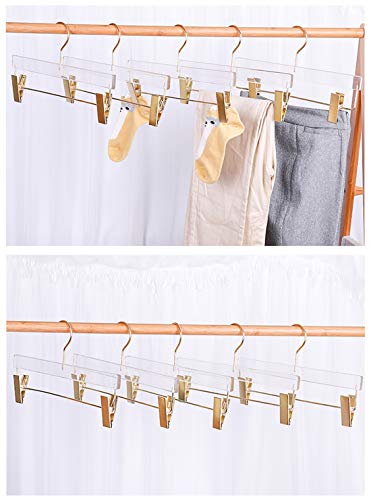 Acrylic Pants Hangers for Clothes with Gold Hook Suit Hangers Non Slip Velvet with Clips Heavy Duty Gold Hanger 5 Pack and 10 Pack