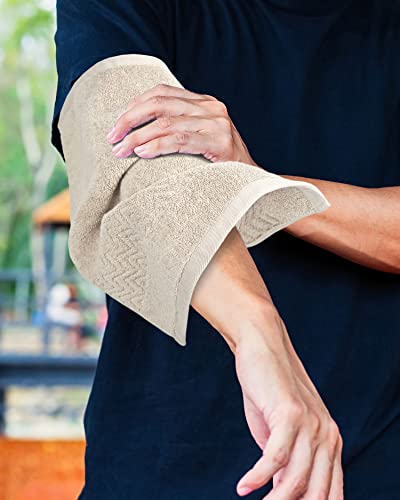 Cleanbear Hand Towels and Washcloths Set, 6 Hand Towel and 6 Wash Cloths with 3 Colors for Your Different Daily Needs