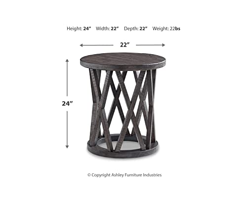 Signature Design by Ashley Sharzane Rustic Round End Table Made of Solid Pine Wood, Gray with Weathered Finish