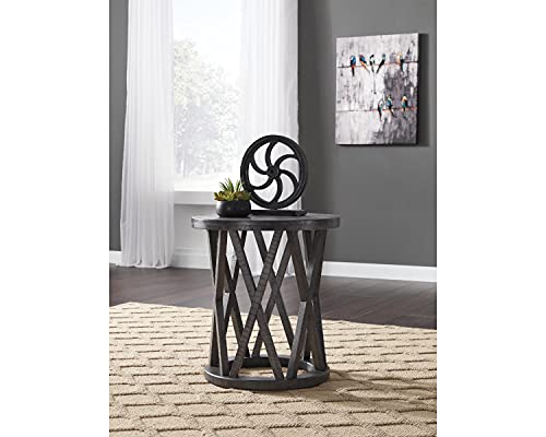 Signature Design by Ashley Sharzane Rustic Round End Table Made of Solid Pine Wood, Gray with Weathered Finish