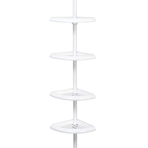 Zenna Home Tension Pole Shower Caddy, 4 Shelves, Adjustable, 60 to 97 Inch, White