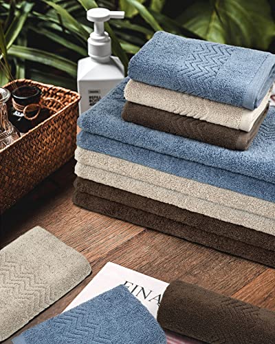 Cleanbear Hand Towels and Washcloths Set, 6 Hand Towel and 6 Wash Cloths with 3 Colors for Your Different Daily Needs