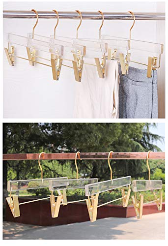 Acrylic Pants Hangers for Clothes with Gold Hook Suit Hangers Non Slip Velvet with Clips Heavy Duty Gold Hanger 5 Pack and 10 Pack