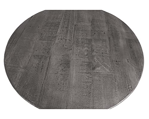 Signature Design by Ashley Sharzane Rustic Round End Table Made of Solid Pine Wood, Gray with Weathered Finish