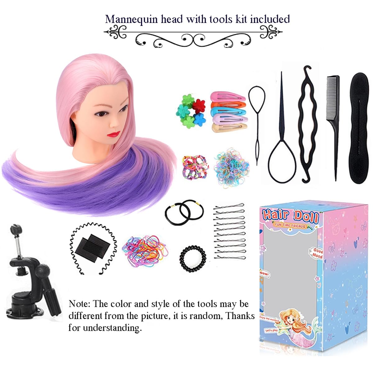 TopDirect 29" Hair Mannequin Head for Cosmetology Training - With Clamp Holder and Styling Tools