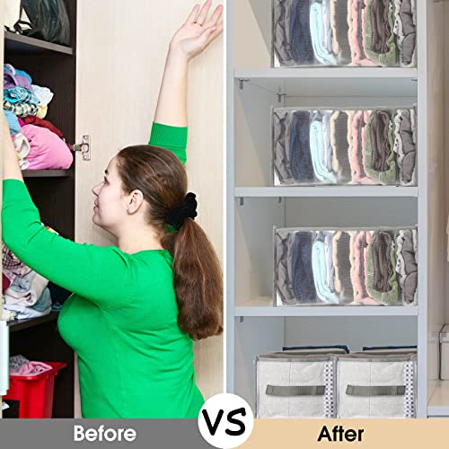 10 Pcs Extra Large Wardrobe Clothes Organizer with Handle, 7 Grid 15.7 x 11.1 x 8.7 Inch Foldable Mesh Clothes Storage Organizer for Closet, Clothes Storage Box for Jeans Pants T-shirts Leggings Bras