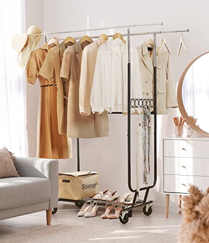 LIFEFAIR Double Clothing Garment Rack on Wheels, Capacity 610 lbs Clothing Racks for Hanging Clothes Heavy Duty Portable Collapsible Commercial Clothes Rack