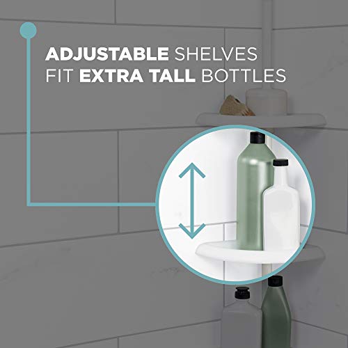 Zenna Home Tension Pole Shower Caddy, 4 Shelves, Adjustable, 60 to 97 Inch, White