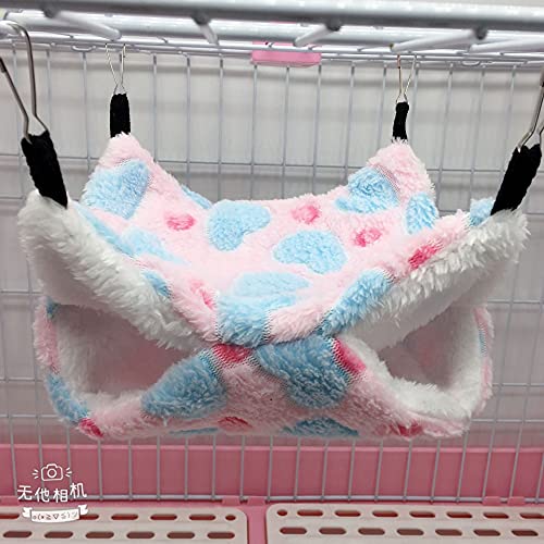 Small Pet Hammock, Double-Layer Small Animals Hammock Bed, Warm Fleece Cage Hanging Hammock, Pet Swinging Bed for Sugar Glider Chinchilla Parrot Guinea Pig Ferret Squirrel Hamster Rat (Pink)