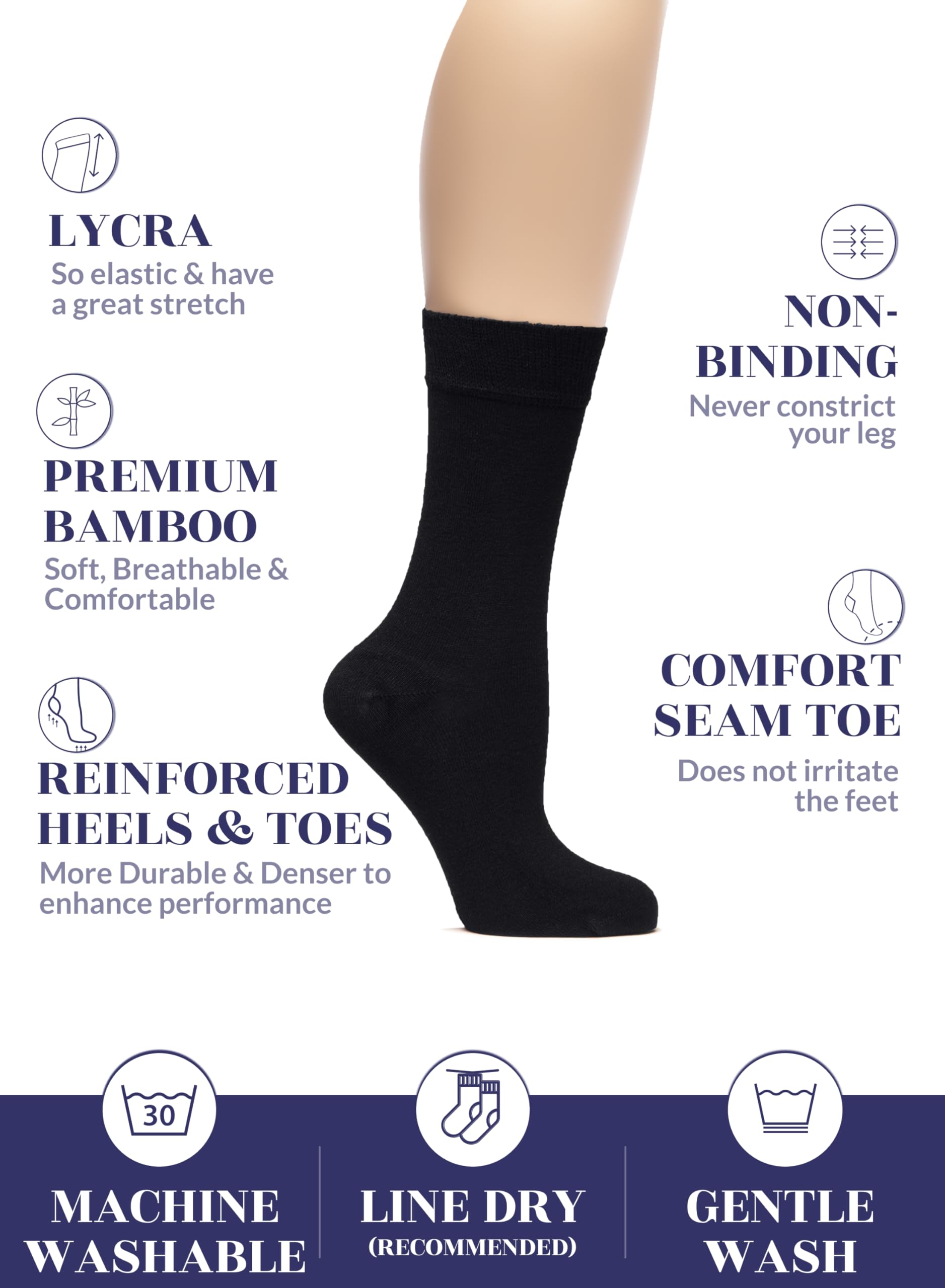 Hugh Ugoli Womens Bamboo Dress Socks, Crew Soft Thin Calf Socks for Business, Trouser & Casual, Black, 3 Pairs, Shoe Size: 9-12
