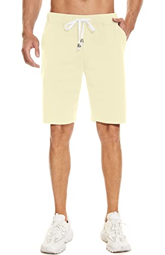Janmid Men's Casual Classic Fit Cotton Elastic Jogger Gym Shorts Beige XL