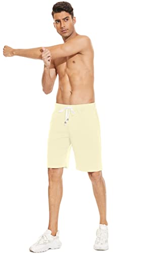 Janmid Men's Casual Classic Fit Cotton Elastic Jogger Gym Shorts Beige XL
