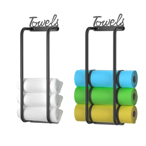 Towel Rack Wall Mounted,Wall Towel Rack for Rolled Towels,Washcloths Bathrobe Storage Shelf Organizer Hand Towels Holder for Bathroom Cloakroom - Black