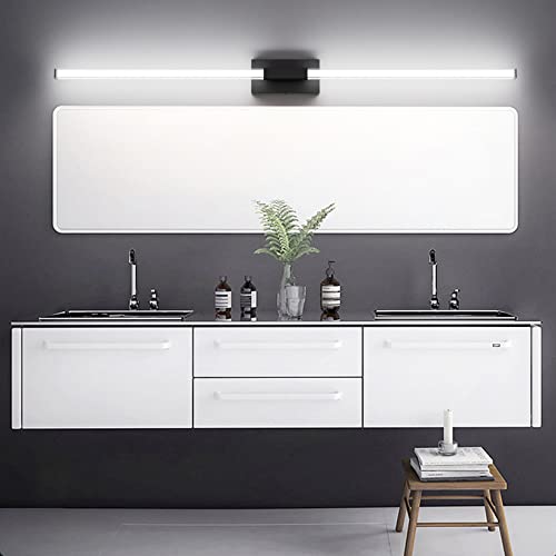 Ralbay 59inch Matte Black Vanity Light Bar Matte Black Bathroom Wall Mounted Lighting Fixtures Over Long Mirror 42W 5500K White Light