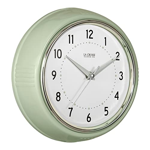 La Crosse Clock 9.5-inch Retro Diner Pistachio Green Quartz Wall Clock - 404-3024PH