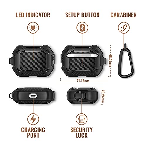 MOBOSI Compatible with AirPods Pro Case, Secure Lock Clip Full Body Shockproof Hard Shell Protective, Carbon Fiber Case Cover with Keychain for AirPod Pro (2019), Black