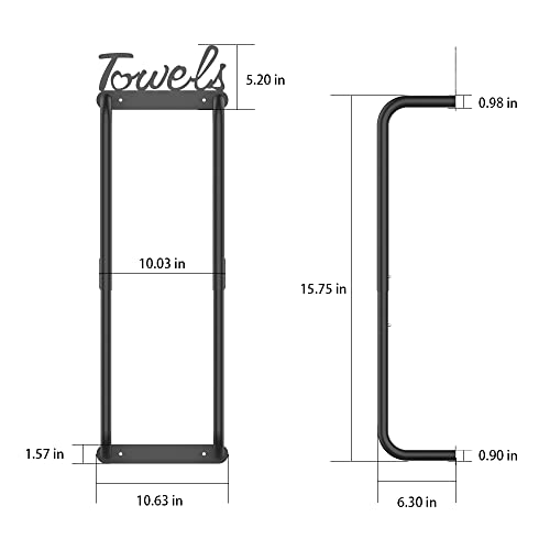 Towel Rack Wall Mounted,Wall Towel Rack for Rolled Towels,Washcloths Bathrobe Storage Shelf Organizer Hand Towels Holder for Bathroom Cloakroom - Black