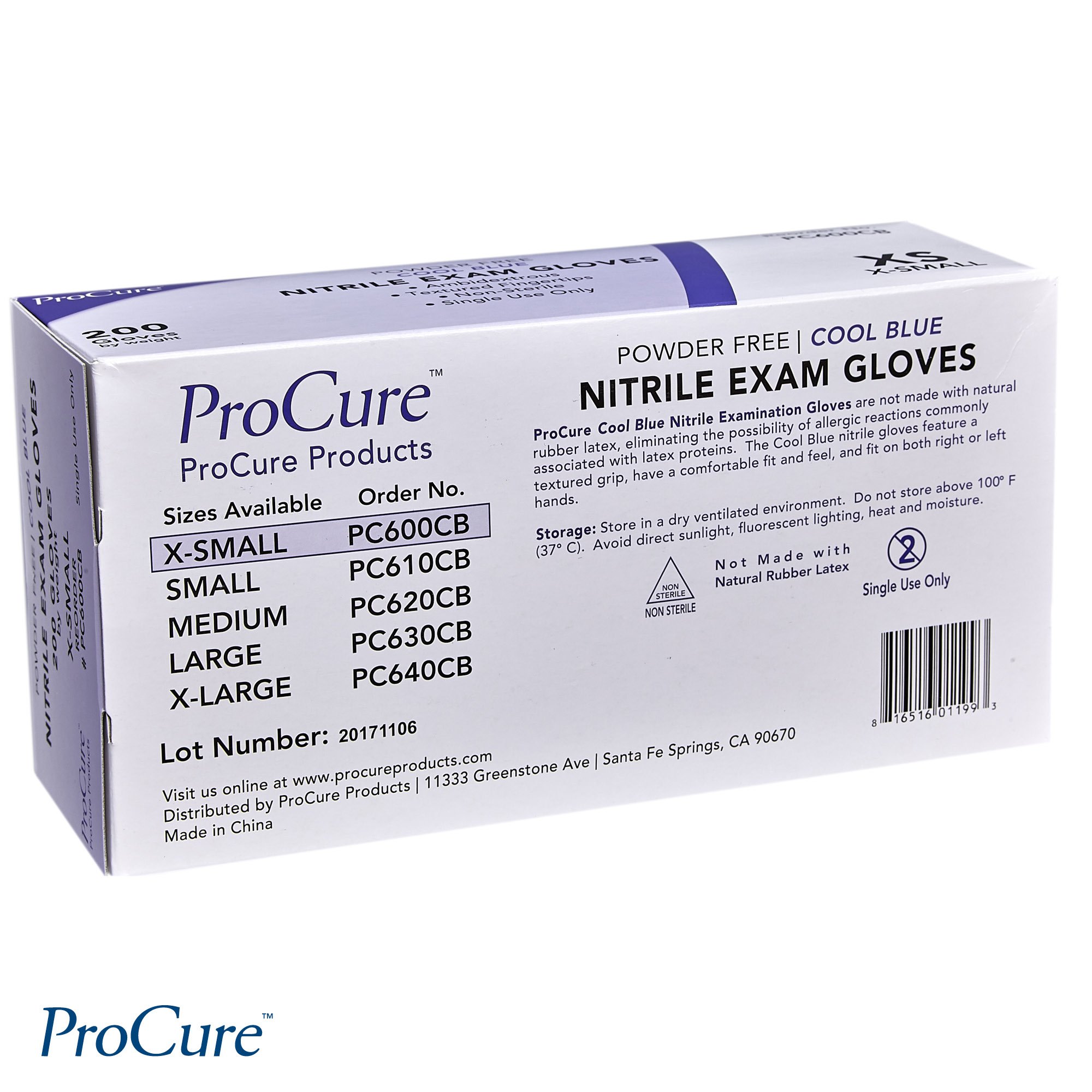 ProCure [200 Count Disposable Nitrile Gloves X-Small - Powder Free, Rubber Latex Free, Medical Exam Grade, Non Sterile, Ambidextrous - Soft with Textured Tips - Cool Blue