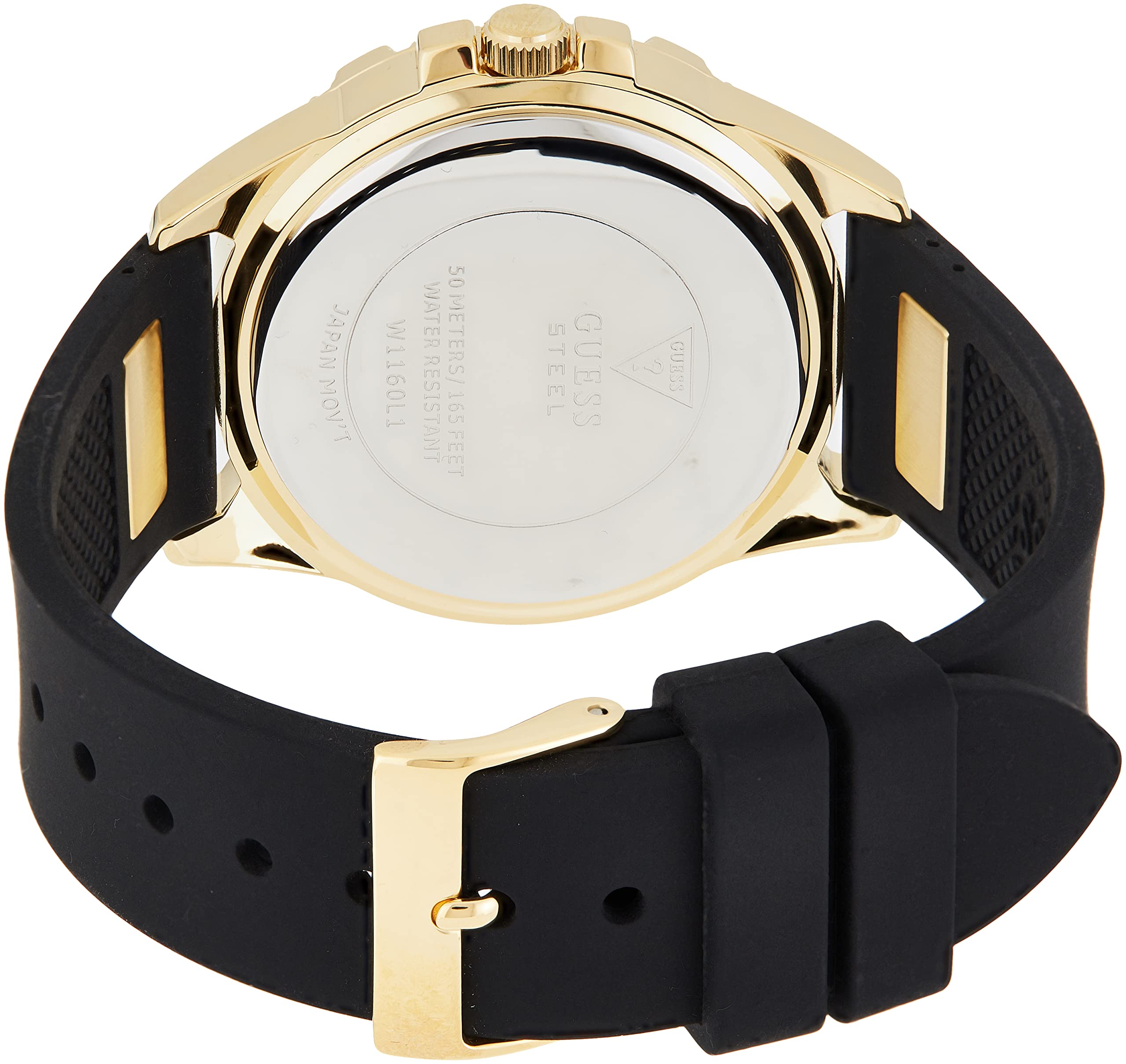 GUESS Gold-Tone Stainless Steel Crystal Encrusted Dial with Black Stain Resistant Silicone Watch (Model: U1160L1)
