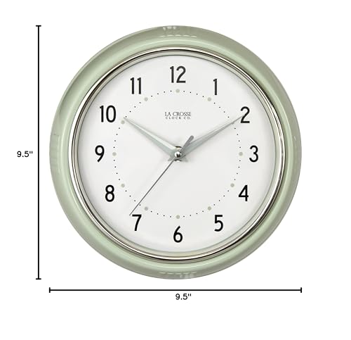 La Crosse Clock 9.5-inch Retro Diner Pistachio Green Quartz Wall Clock - 404-3024PH