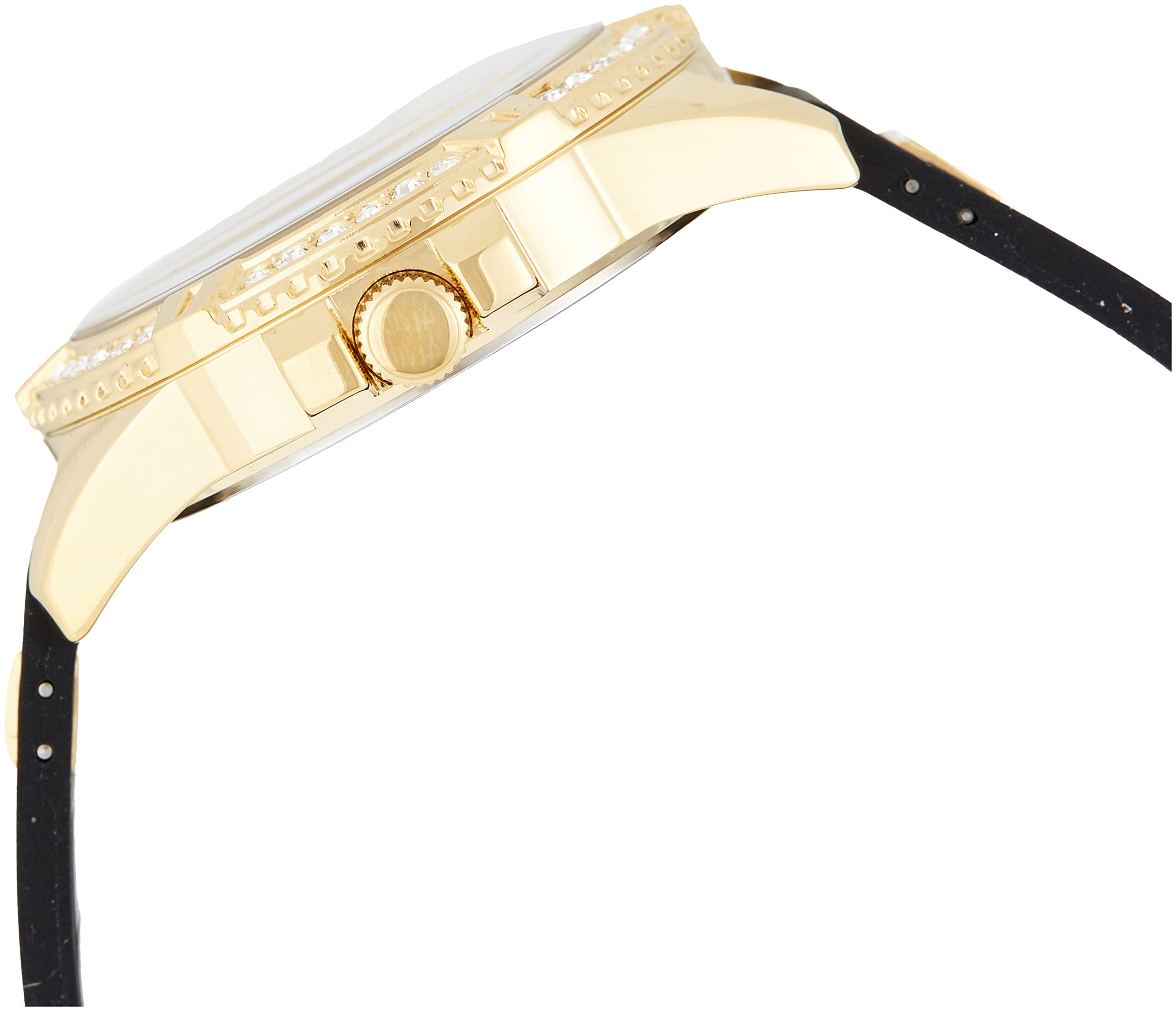 GUESS Gold-Tone Stainless Steel Crystal Encrusted Dial with Black Stain Resistant Silicone Watch (Model: U1160L1)