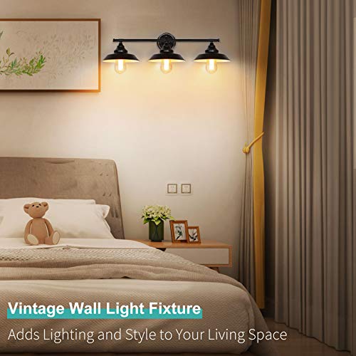 Farmhouse Bathroom Vanity Wall Light Fixture Dark Bronze, Industrial Rustic Style 3-Light Vanity Wall Sconce, Vintage Wall Mount Lamp for Bathroom, Bedroom, Vanity Mirror, Cabinets, Dressing Table