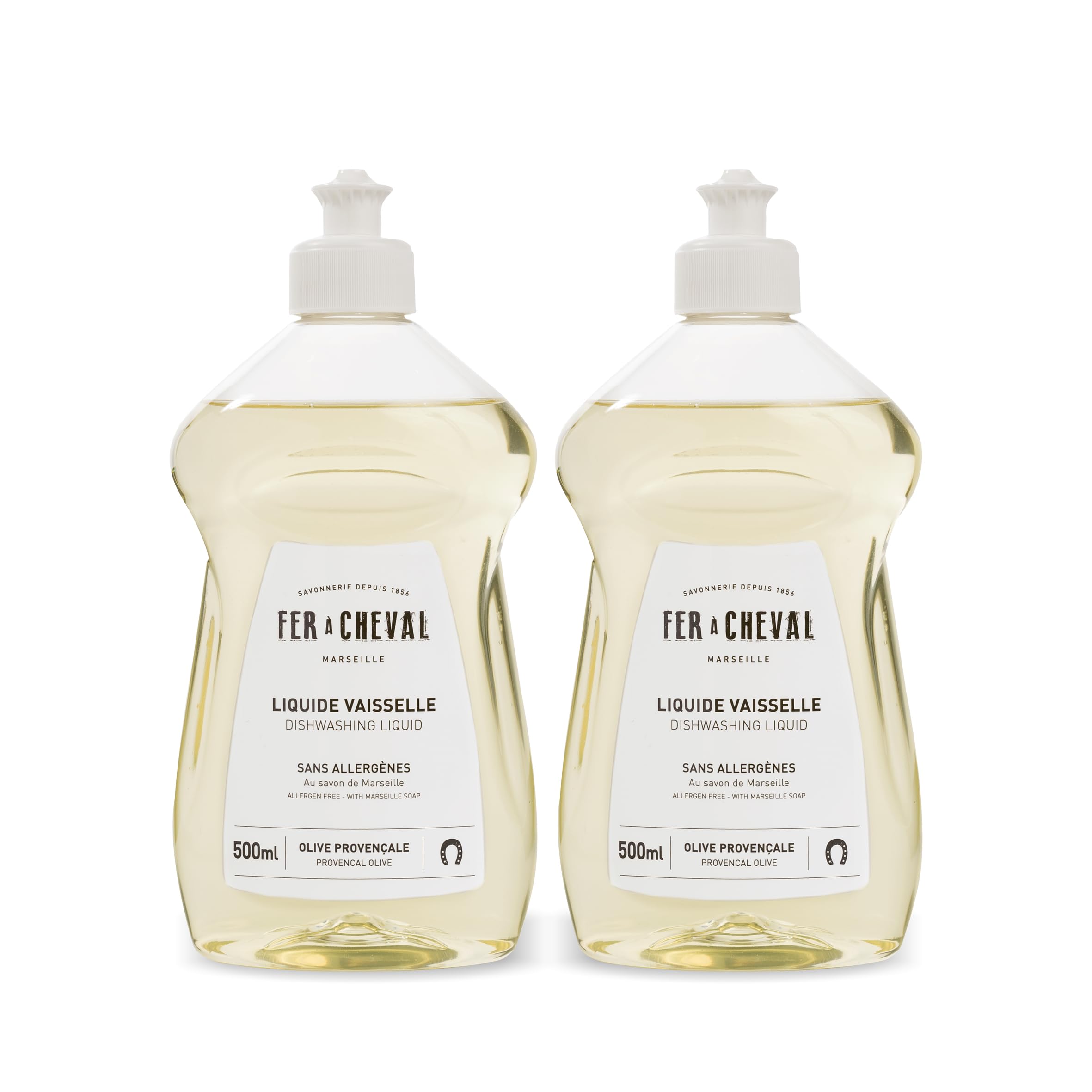 Fer à Cheval Dishwashing Liquid, Bottle Dish Soap Liquid, Provencal Olive Savon De Marseille Dish Detergent Liquid, Olive Oil Based from France - 2 Pack, 500ml/16.9 fl oz