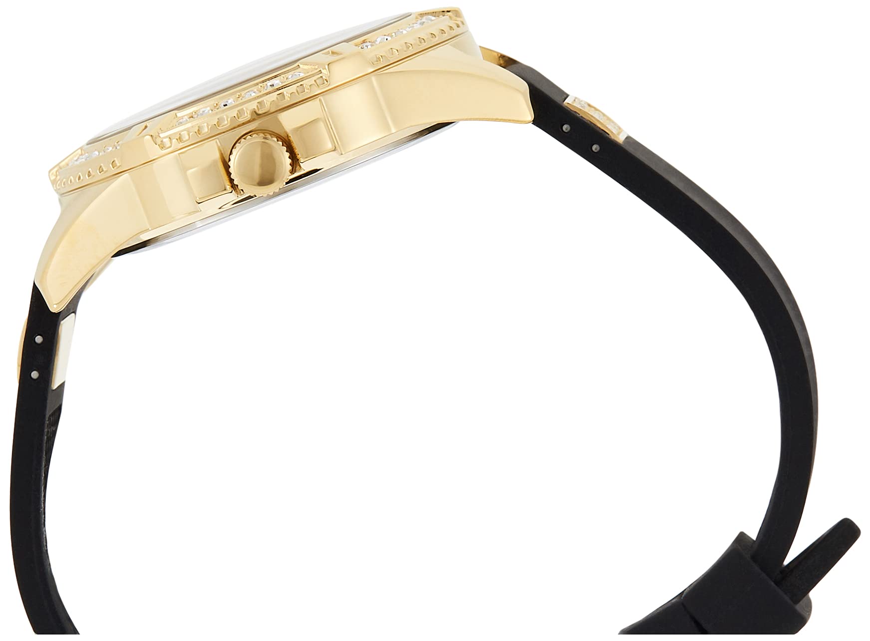 GUESS Gold-Tone Stainless Steel Crystal Encrusted Dial with Black Stain Resistant Silicone Watch (Model: U1160L1)