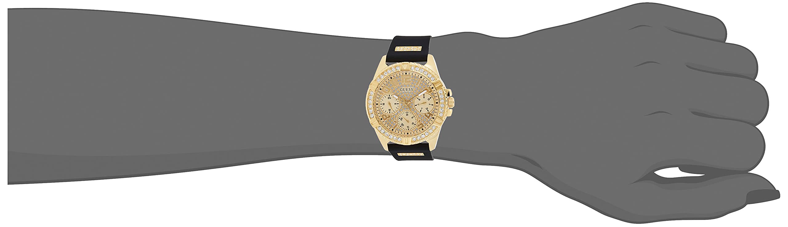 GUESS Gold-Tone Stainless Steel Crystal Encrusted Dial with Black Stain Resistant Silicone Watch (Model: U1160L1)