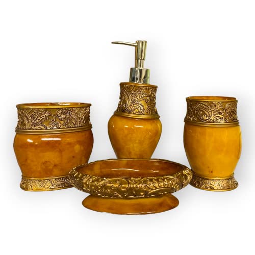 Empire Home 4 Piece Bathroom Accessory Set - Tumbler, Toothbrush Holder, Soap Dispenser, Dish (Bronze)