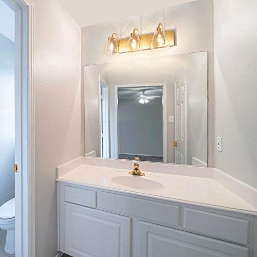 KSANA 3-Light Modern Vanity Light Fixture, Brass Bathroom Lighting with Clear Glass Shades, 22β L