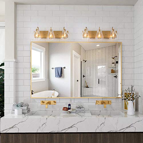 KSANA 3-Light Modern Vanity Light Fixture, Brass Bathroom Lighting with Clear Glass Shades, 22β L