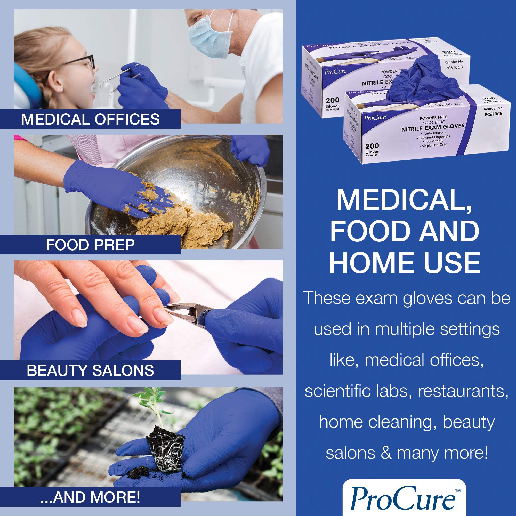 Medical Exam Disposable Nitrile Gloves X-Small, 400 Count - Powder Free, Rubber Latex Free, Food Safe, Surgical Grade, Ambidextrous, Textured Tips, 3 Mil Thickness - Cool Blue (2 Boxes of 200)