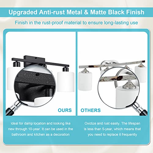 Dekang 3-Light Bathroom Vanity Light Fixtures Over Mirror, Modern Anti-Rust Black Wall Sconces for Bedroom, Living Room, Decor Milky White Glass Shades, E26 Standard Base, Bulbs Not Included