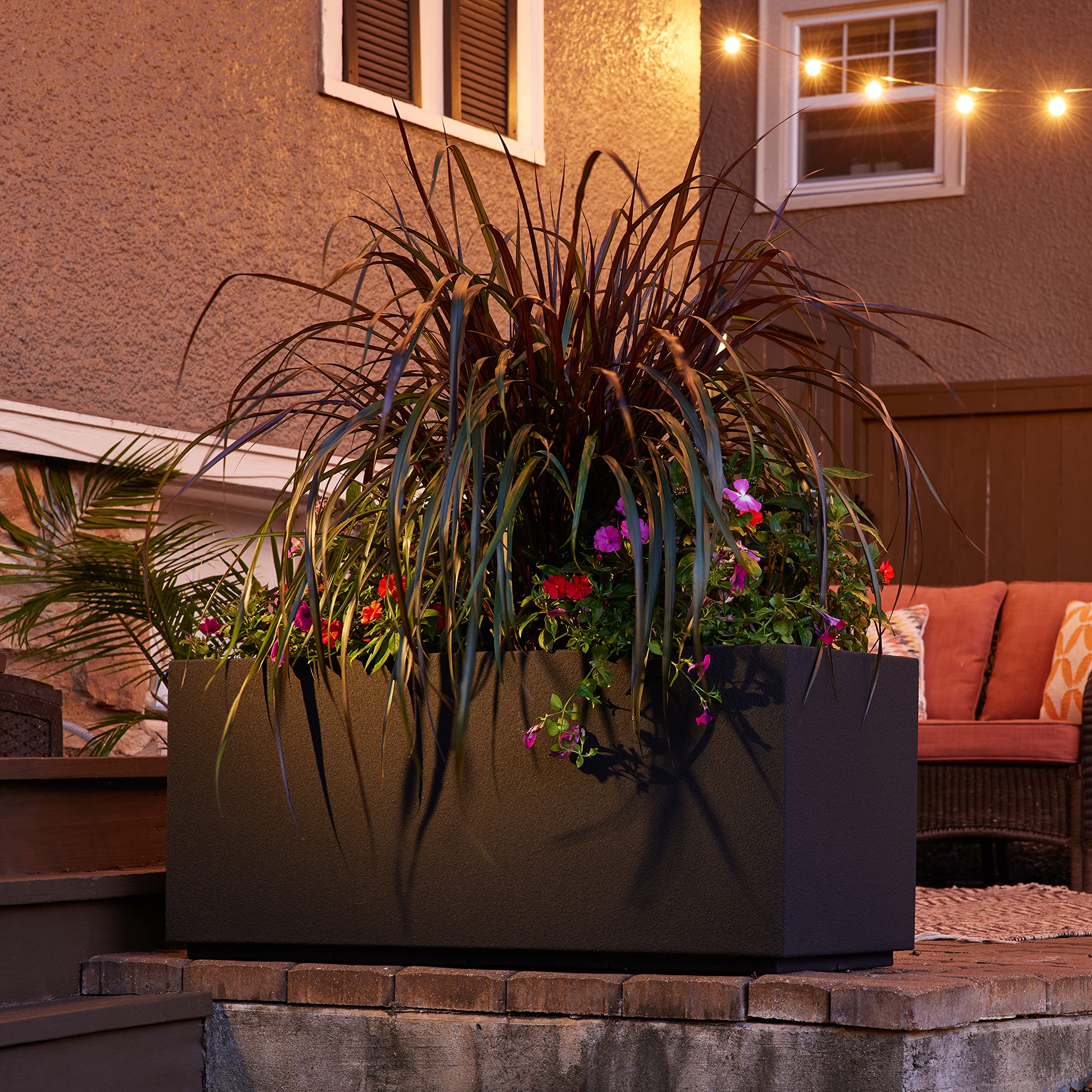 PolyStone Milan Tall Modern Outdoor/Indoor Rectangular Trough Planter, 46" L X 17" W X 19" H, Lightweight, Heavy Duty, Weather Resistant, Polymer Finish, Commercial and Residential (Black)