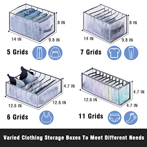 TECHMILLY Clothes Drawer Organizer for Jeans, 5 & 7 Grids Closet Pants Organizers, Wardrobe Storage Baskets for Jeans, Shirts, Sweaters