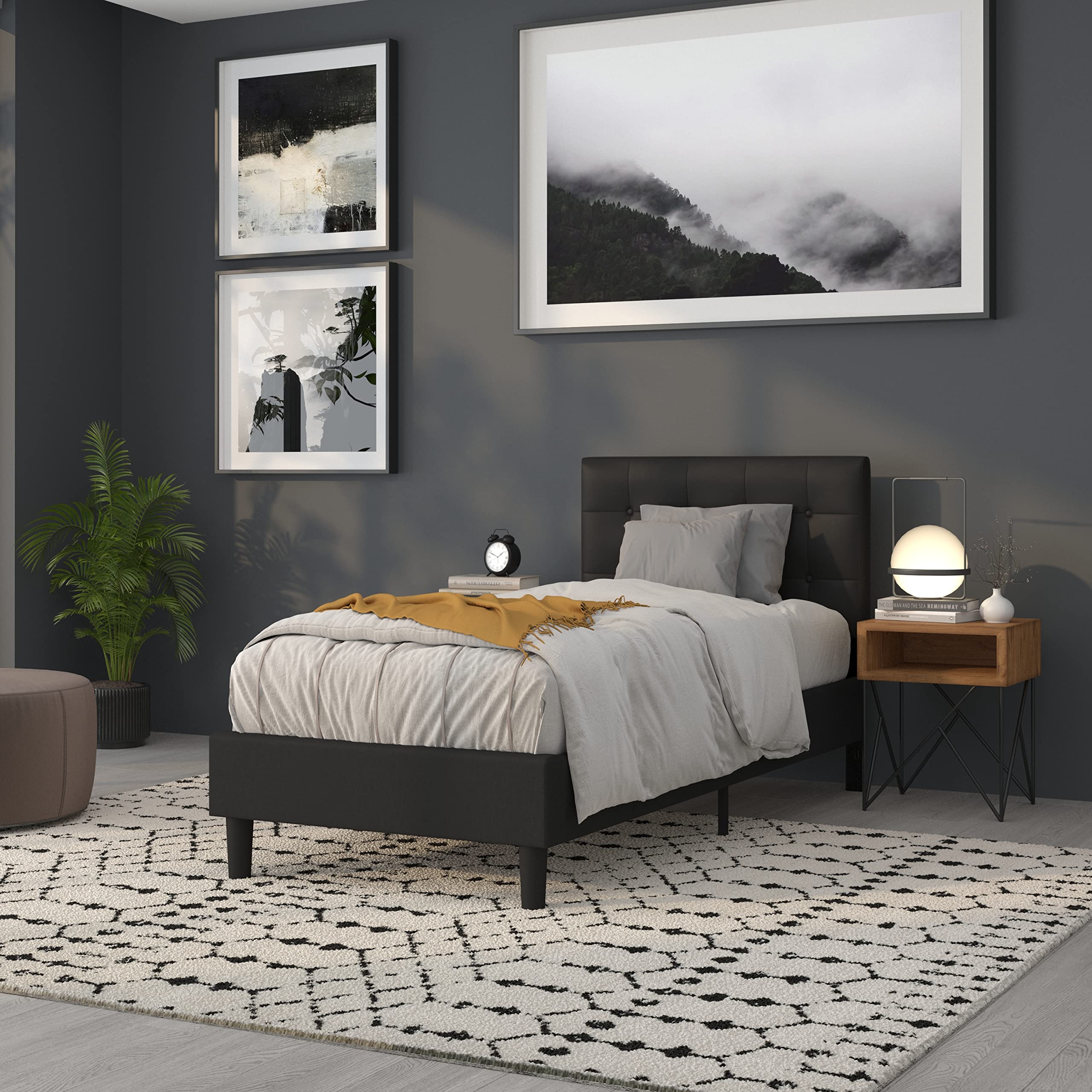 Flash Furniture Lennox Tufted Upholstered Twin Size Headboard in Black Vinyl