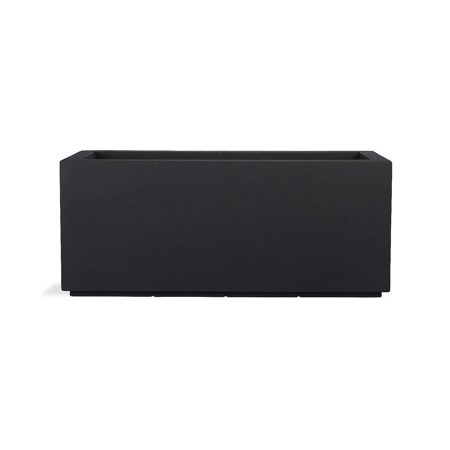 PolyStone Milan Tall Modern Outdoor/Indoor Rectangular Trough Planter, 46" L X 17" W X 19" H, Lightweight, Heavy Duty, Weather Resistant, Polymer Finish, Commercial and Residential (Black)