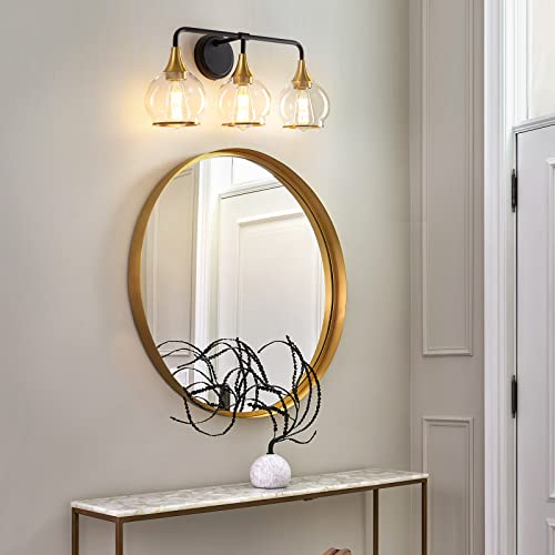 HAHZT Black and Gold Bathroom Vanity Light 3-Lights Bathroom Light Fixtures Over Mirror with Clear Glass Shade 22.4 inch Wall Sconce Lighting Bath(Exclude E26 Bulb)