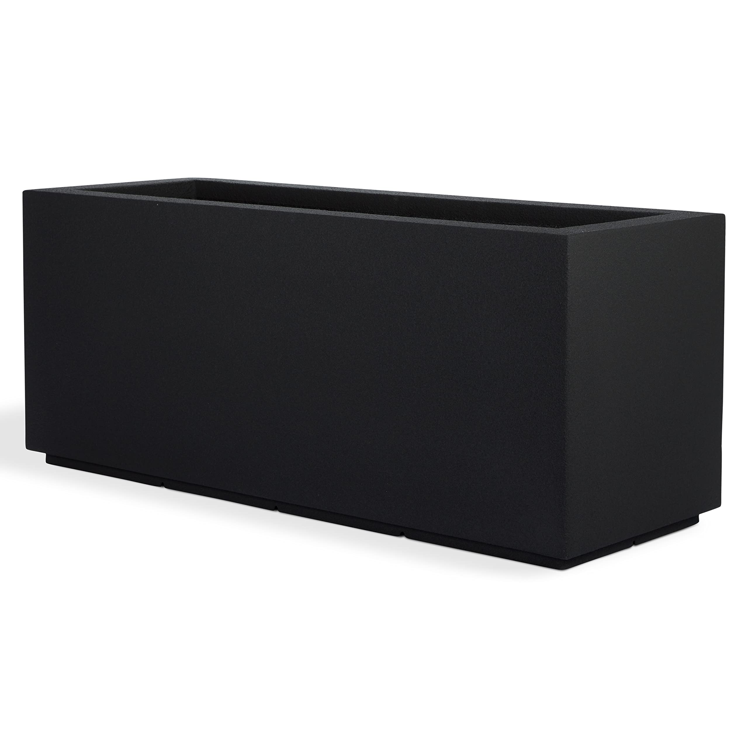 PolyStone Milan Tall Modern Outdoor/Indoor Rectangular Trough Planter, 46" L X 17" W X 19" H, Lightweight, Heavy Duty, Weather Resistant, Polymer Finish, Commercial and Residential (Black)