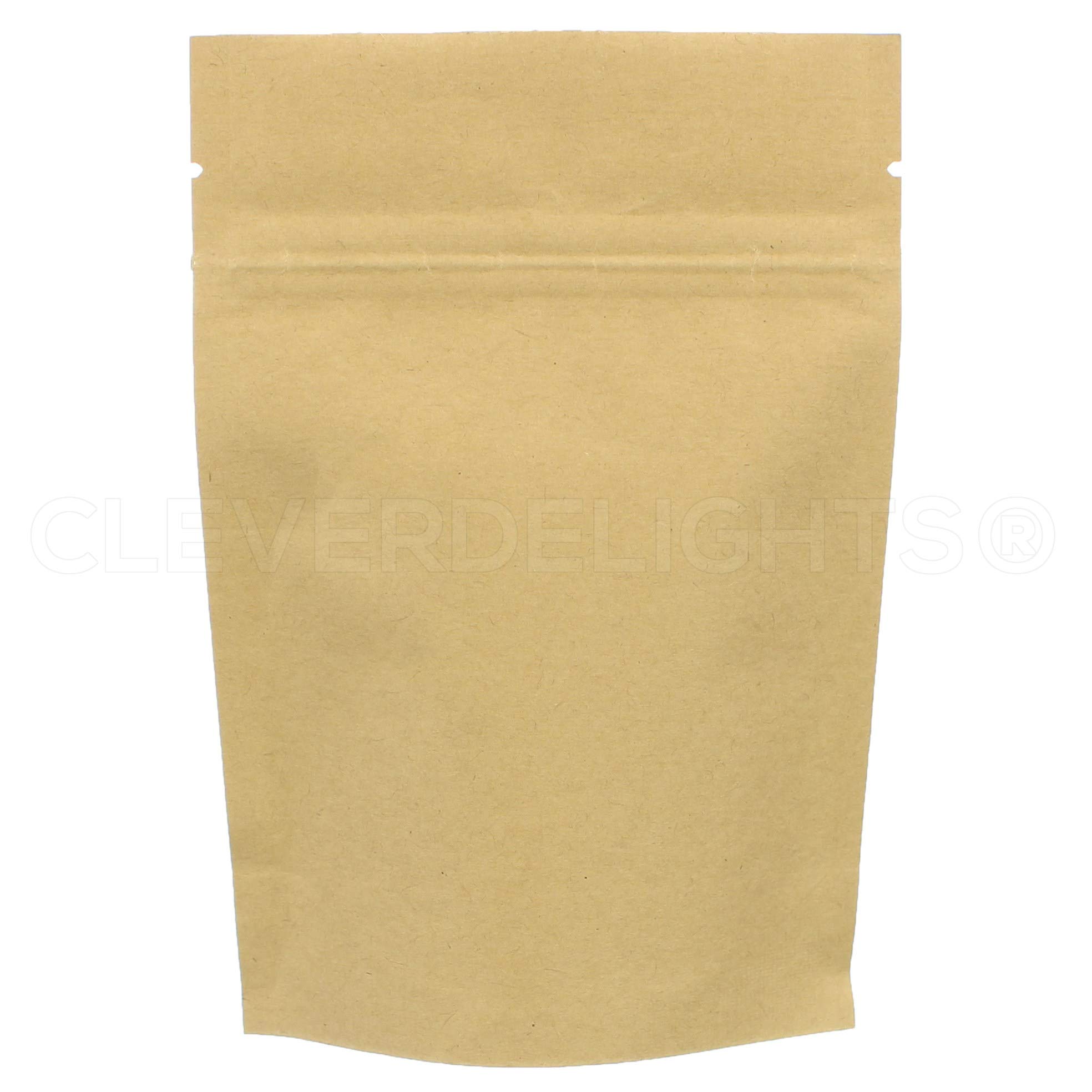 CleverDelights Kraft Stand Up Pouches - 2oz - 50 Pack - 4" x 6" x 2" - Resealable Bag
