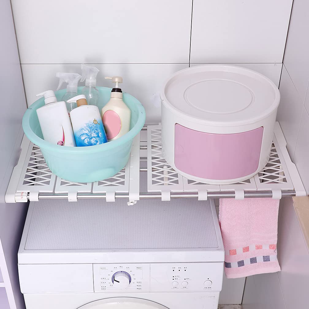 Hershii Tension Shelf Expandable Closet Organizer Adjustable Rod Heavy Duty Hanging Rail Rustproof DIY Storage Rack 4-Bar Extention with Gaskets for Garage Bathroom Kitchen Bedroom Wardrobe